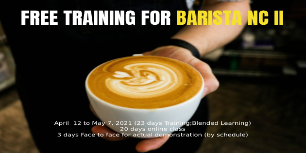 FREE Training For Barista NC II Training Support Fund Living Allowance free-training-for-barista-nc-ii-training-support-fund-living-allowance