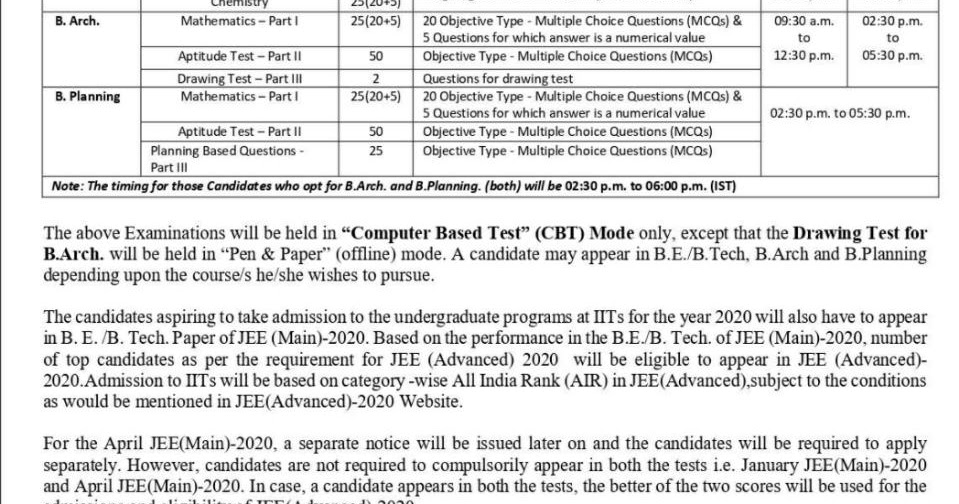 THE ENGINEERS'S CLASS, Dhanbad: IIT-JEE Mains 2020 New Exam Pattern