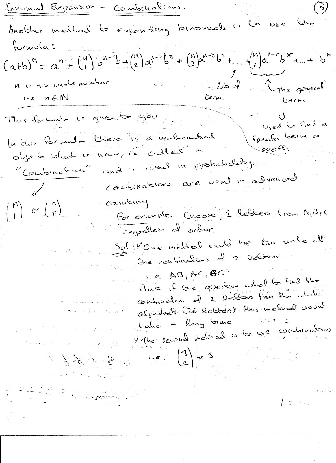 A Level Maths Notes: Binomial Expansion - Combinations A Level Maths Notes: Binomial Expansion - Combinations