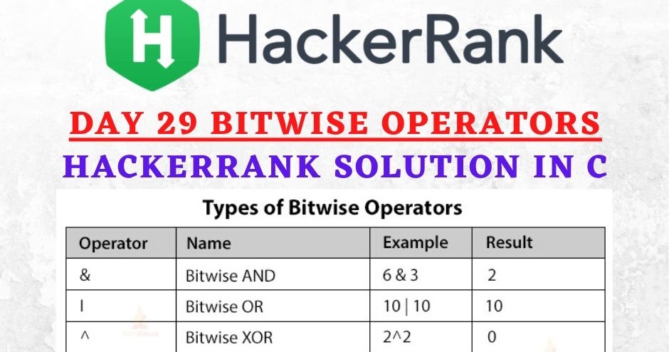 Bitwise Operators Hackerrank Solution in C | Day 29 Solution Bitwise Operators Hackerrank Solution in C | Day 29 Solution