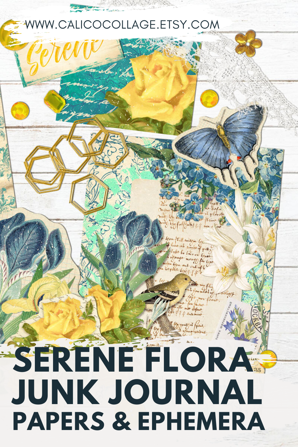 Calico Collage Junk Journal Printable Ephemera: Serene Flora Junk ...