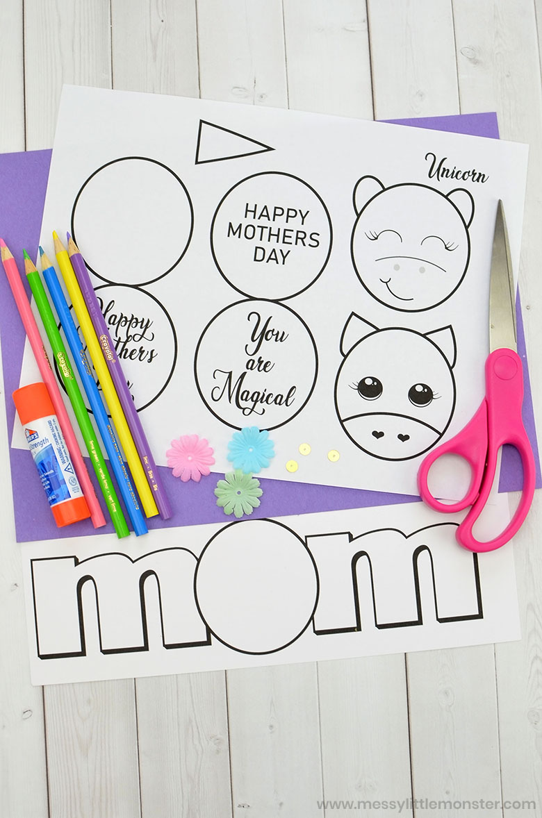Unicorn Printable Mother's Day Card Craft - Messy Little Monster