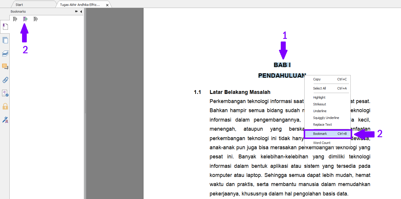Cara Membuat Bookmark PDF di Foxit Reader - Warung Internet