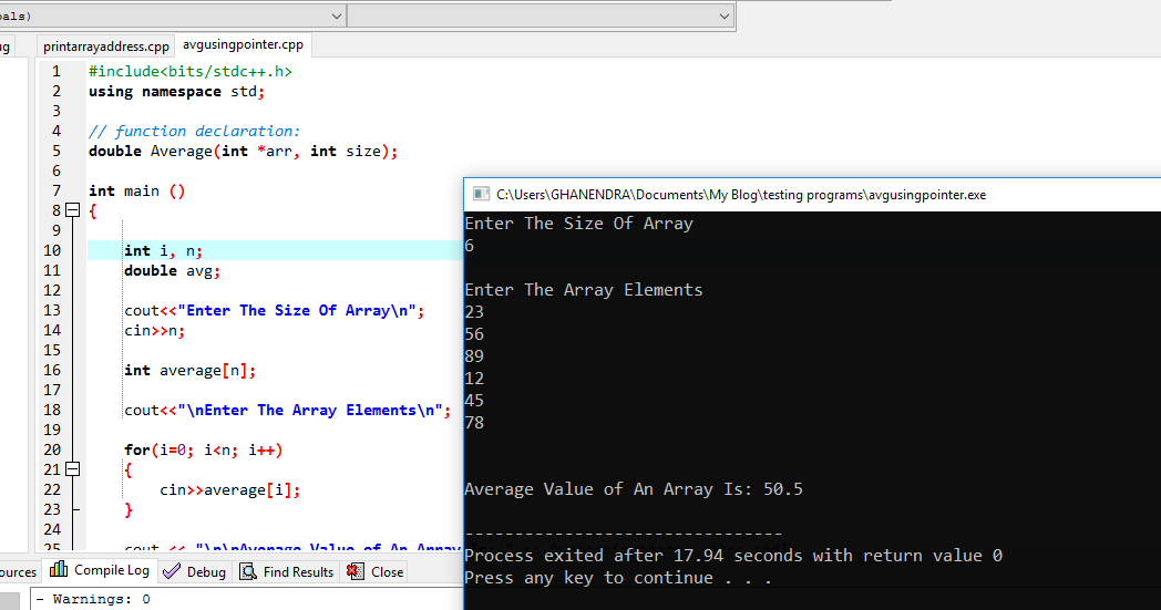 C Program To Find Average Of An Array Elements Using Pointers