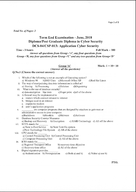 OSPU DCS CSP Application Cyber Security June 2018 Question Paper ...