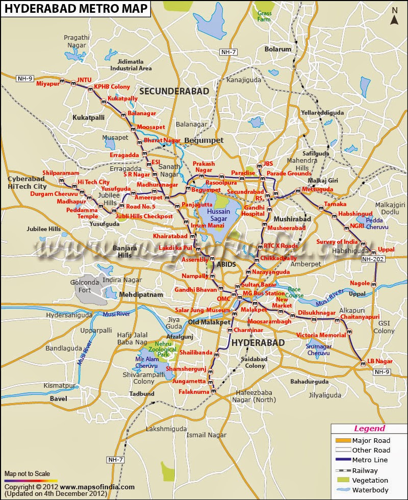 Hyderabad Metro adda: Hyderabad Metro route map 2013 image