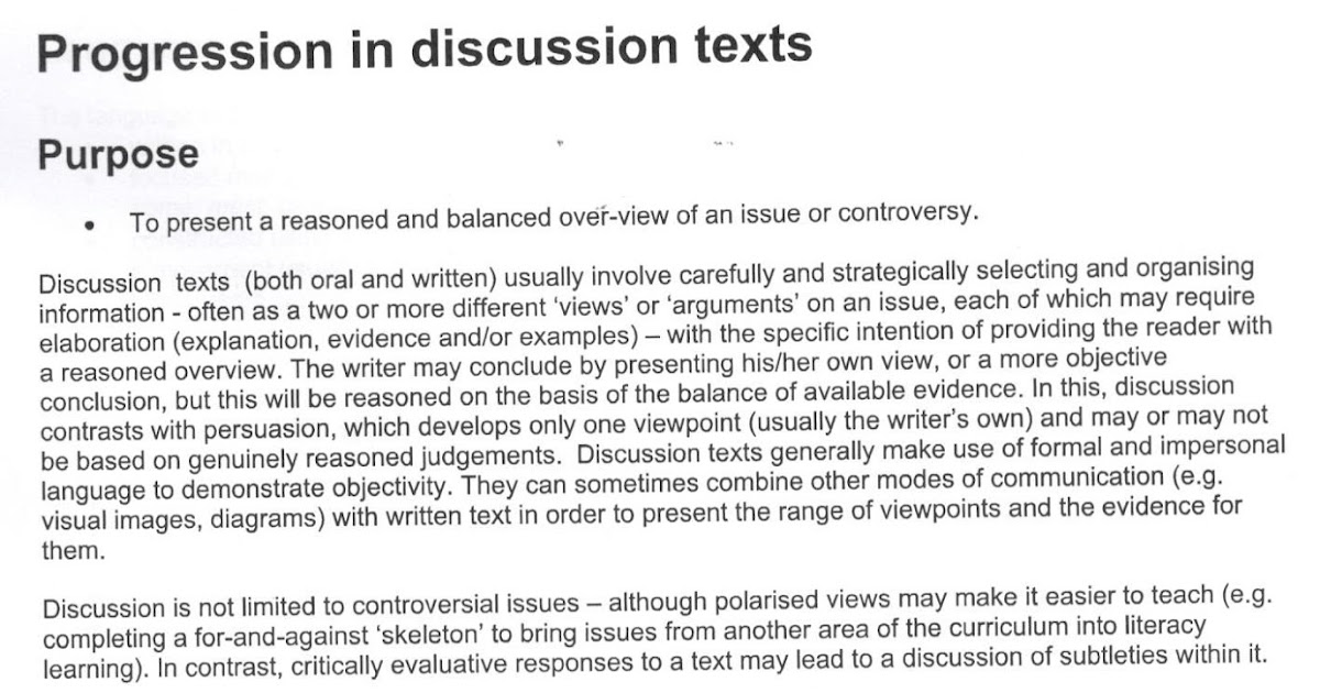 Grade 6: progression in discussion texts year6