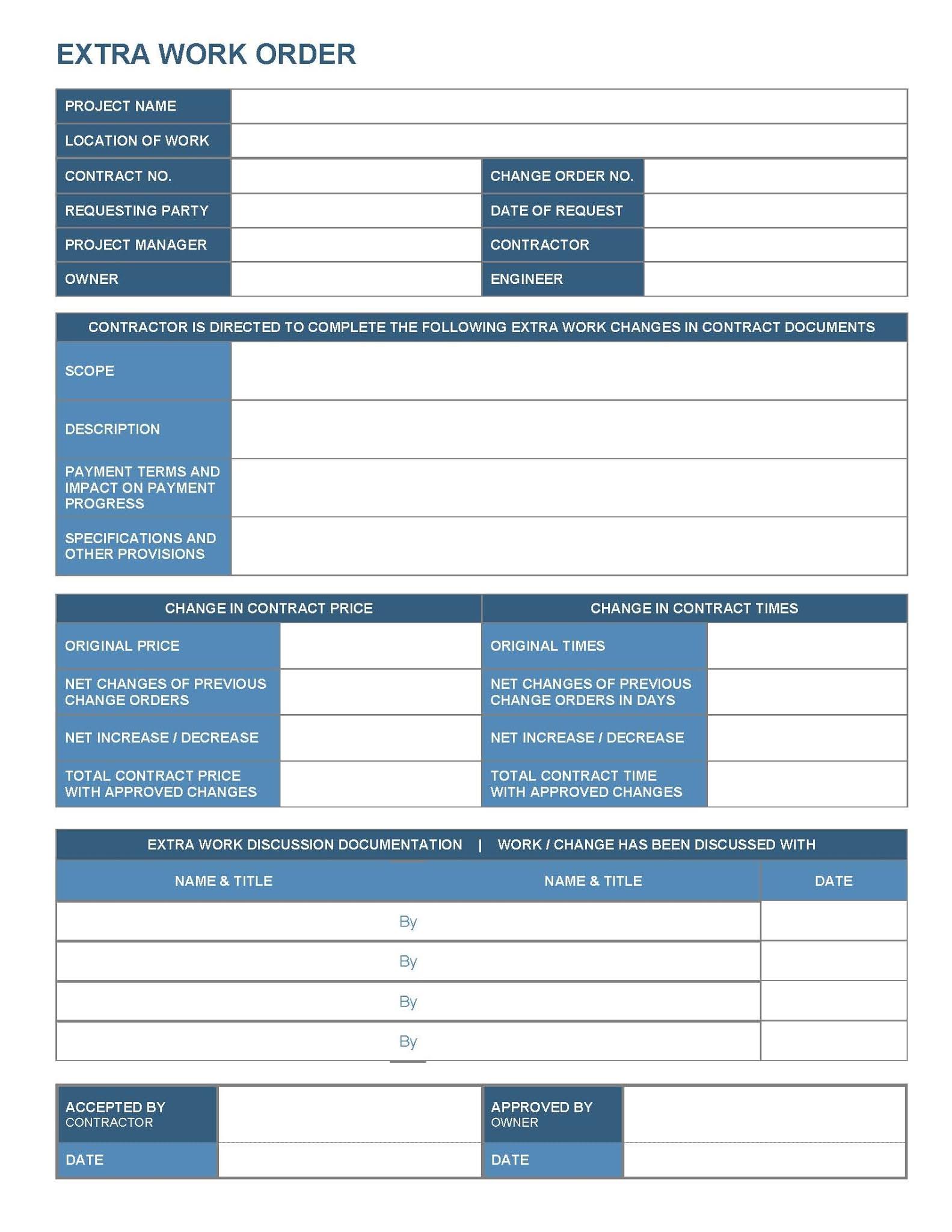 Extra Work Order Template - Invoice Template