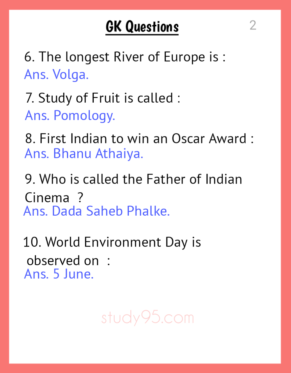50 GK Question In English