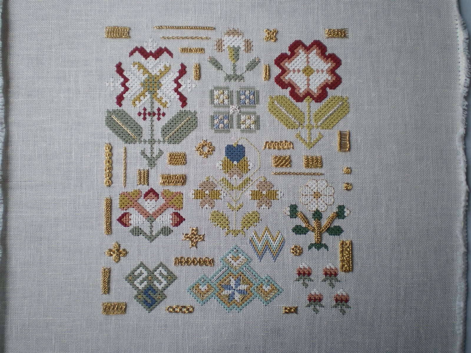 Threads Across the Web: Gold work Sampler – Finished