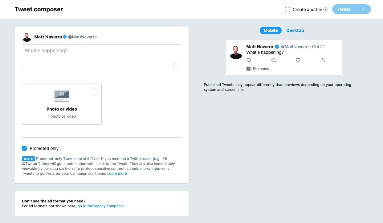 Twitter makes creating new tweets for ads easier and more efficient