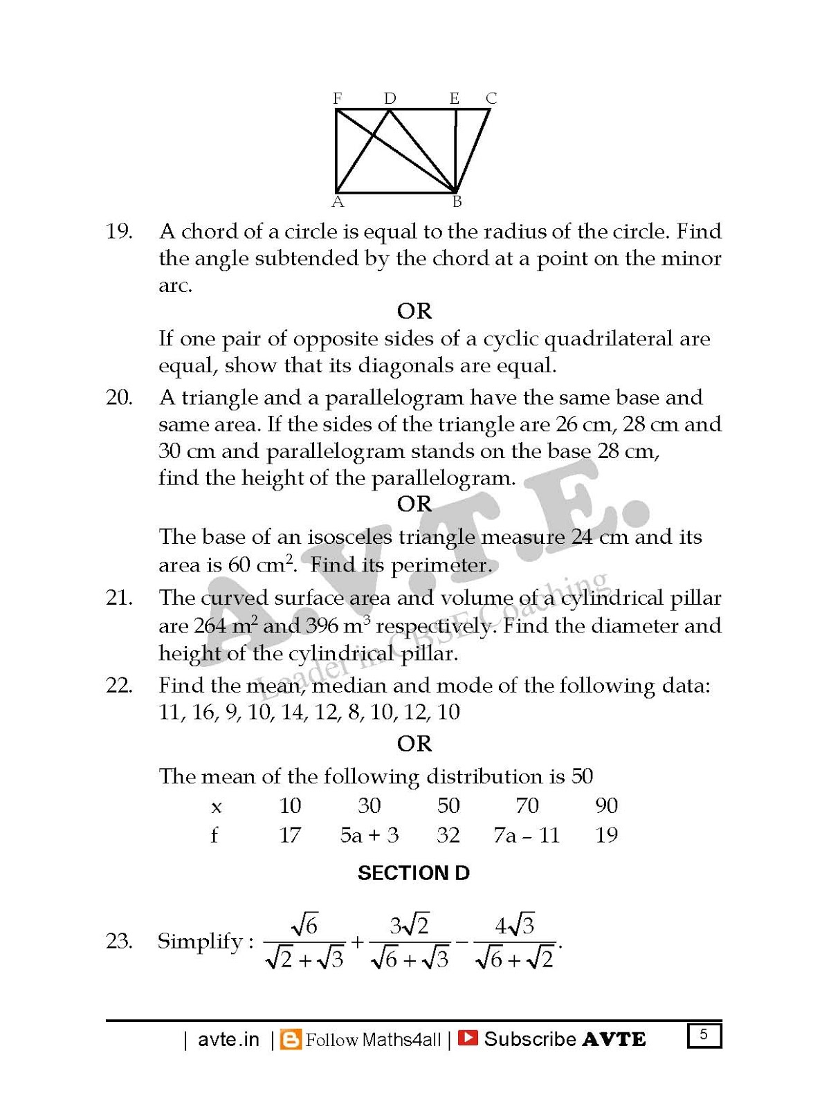 CLASS IX MATHEMATICS SAMPLE PAPERS 2018–2019