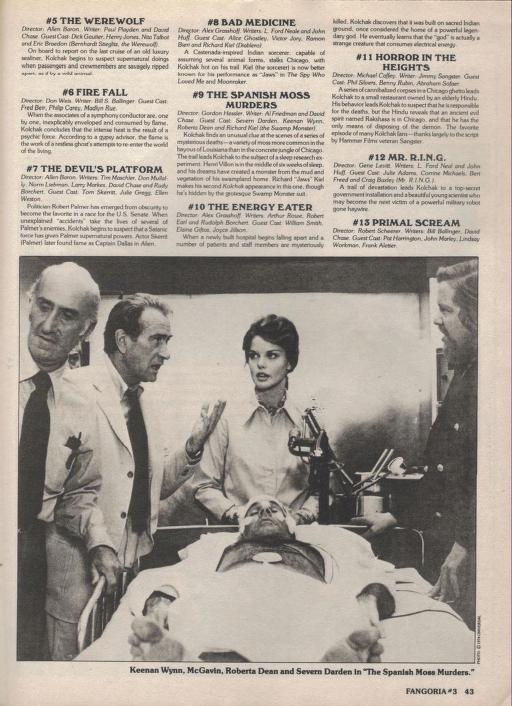 Kolchak The Night Stalker/ Alien (FANGORIA #3) Richard Anderson Joan ...