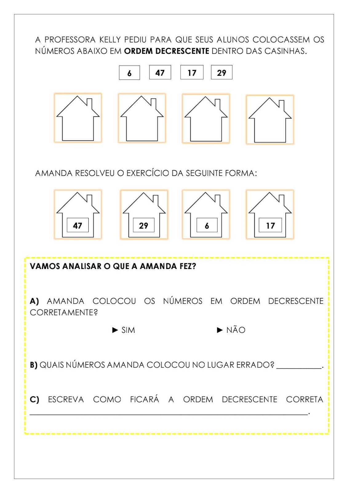 Ordem crescente e decrescente Atividade de matemática para trabalhar ...