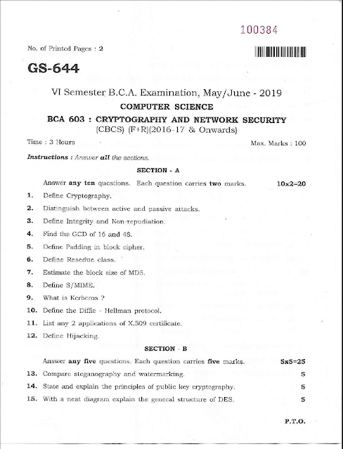 Bangalore University B.c.a. Computer Science Bca 603 : Cryptography And Network Security May ...