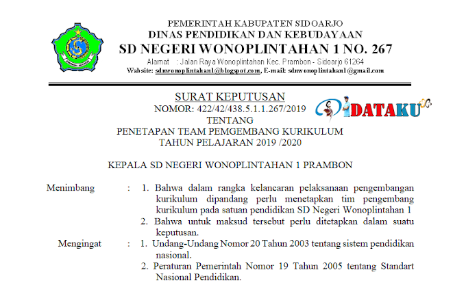 Download Contoh Format Dokumen 1 Kurikulum Tahun Pelajaran 2019/2020