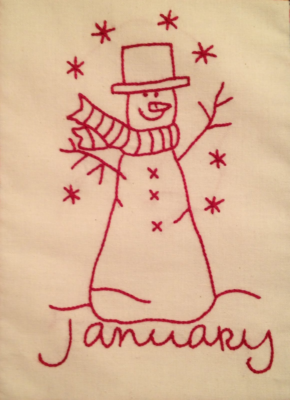 Starwood Quilter: January Redwork Snowman Quilt Block, Tea Time, Banana ...