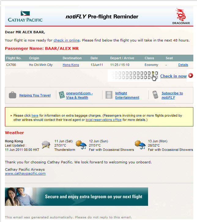 Example Booking Confirmation Cathay Pacific
