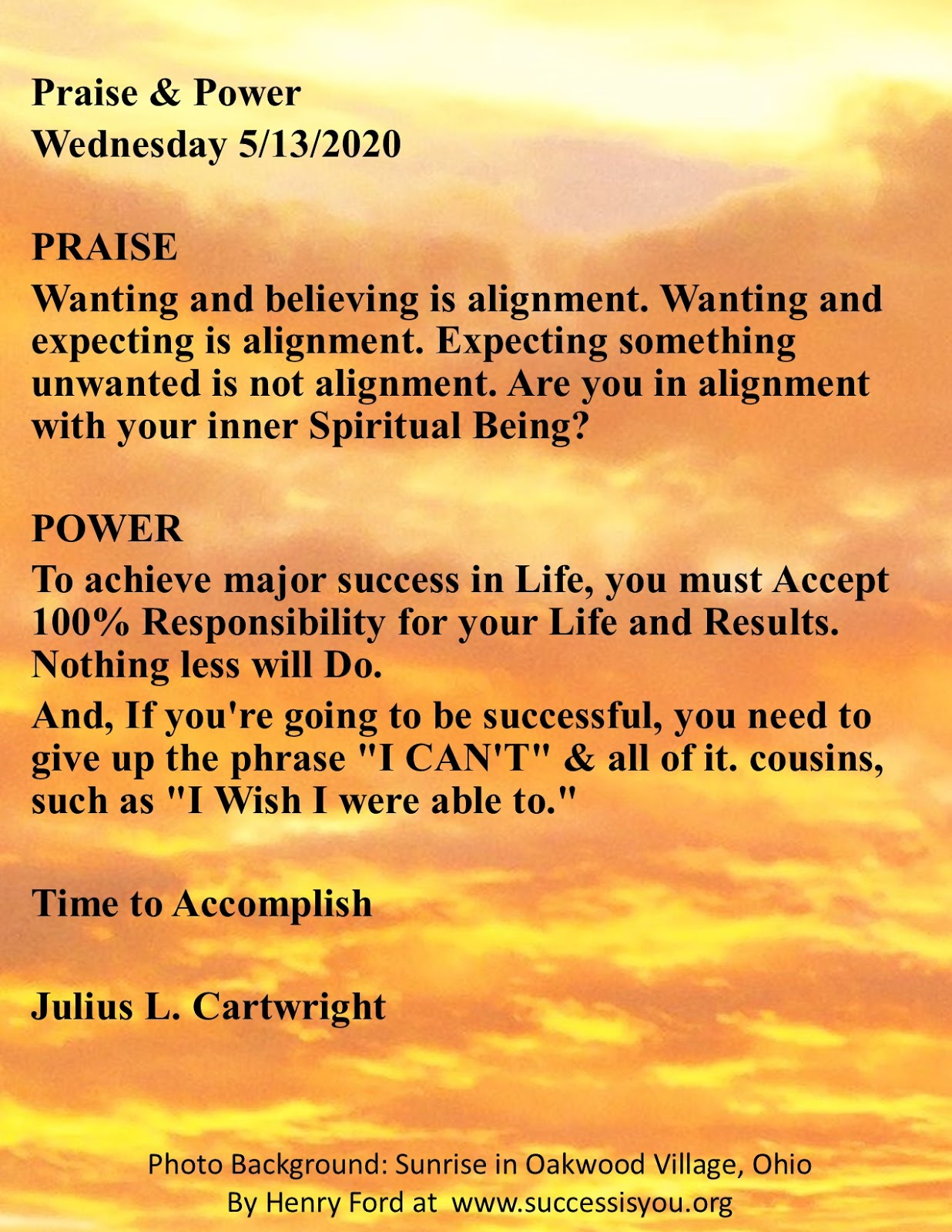 Quotes from SUCCESS IS YOU!: Praise & Power - Wednesday, May 13, 2020