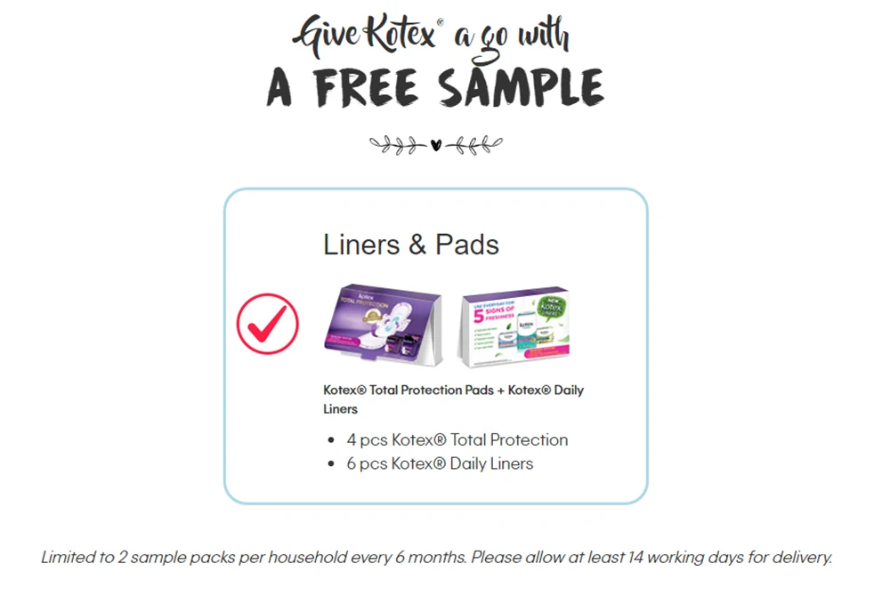 FREE Sample Kotex® Total Protection Pads + Kotex® Daily Liners