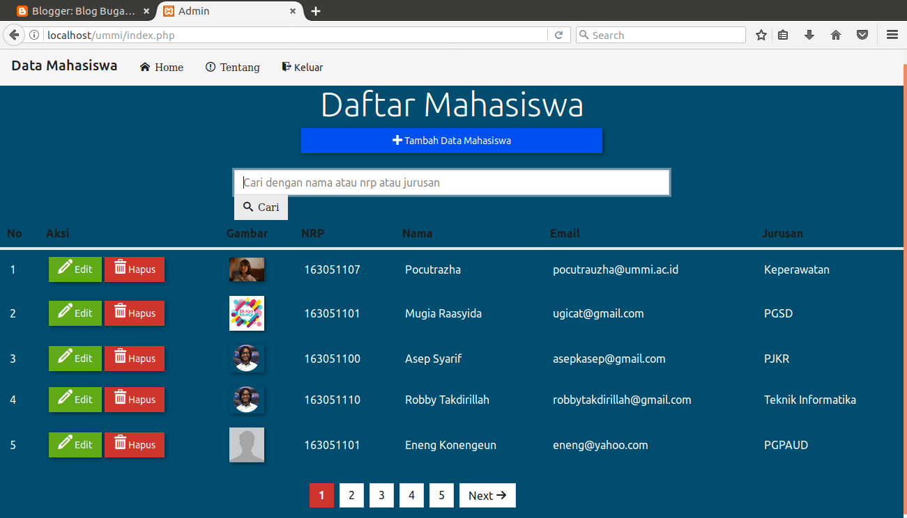 Source code web PHP CRUD mahasiswa dibuatdengan menggunakan PHP Mysqli ...