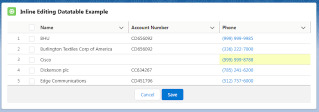 Inline Editing in Datatable in Lightning Web Component