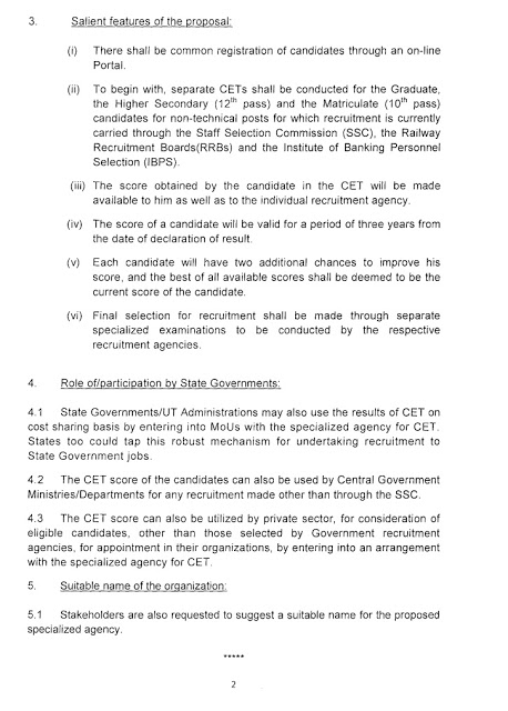 Common Eligibility Test (CET) Proposal - Public Notice by DoPT - Post Next