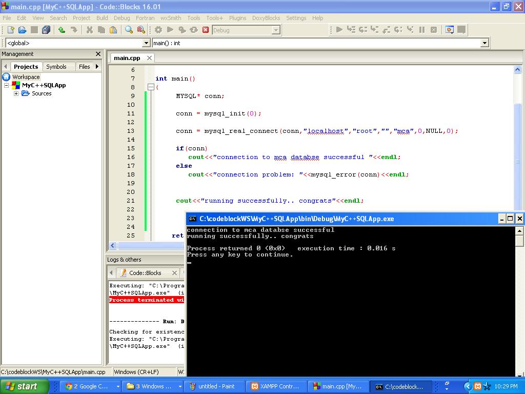 cpp-mysql database connectivity using code blocks with sample project ...