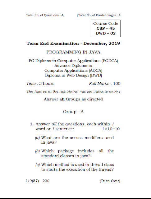 OSPU CSP DWD programming in java Dec 2019 Question Paper - University ...