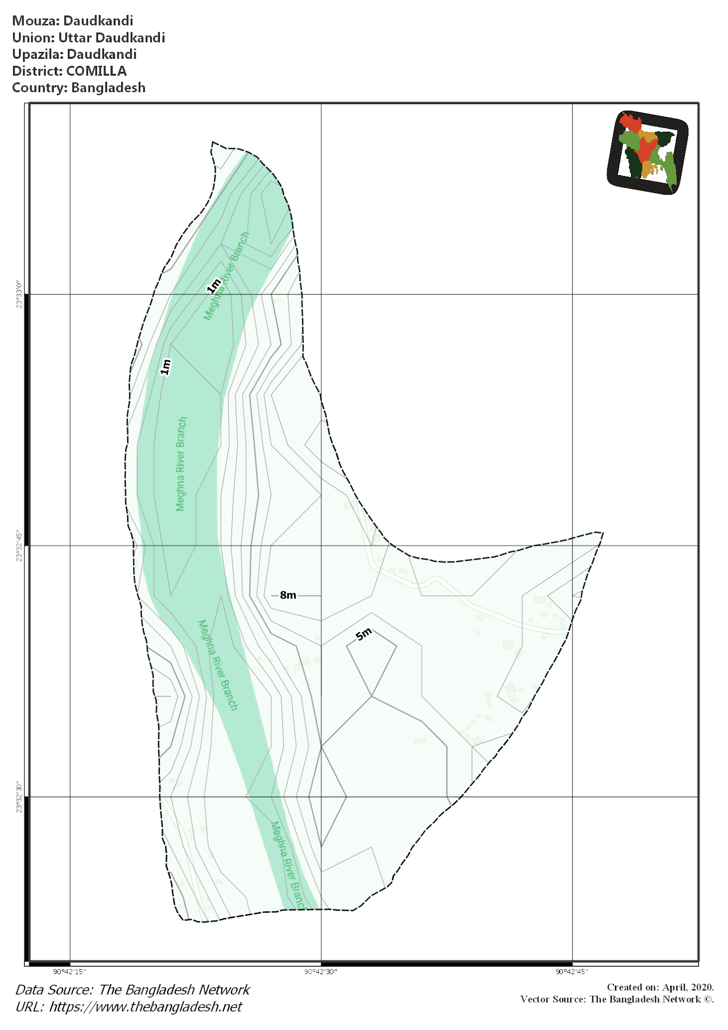 Map of Daudkandi Mouza, Daudkandi, Comilla