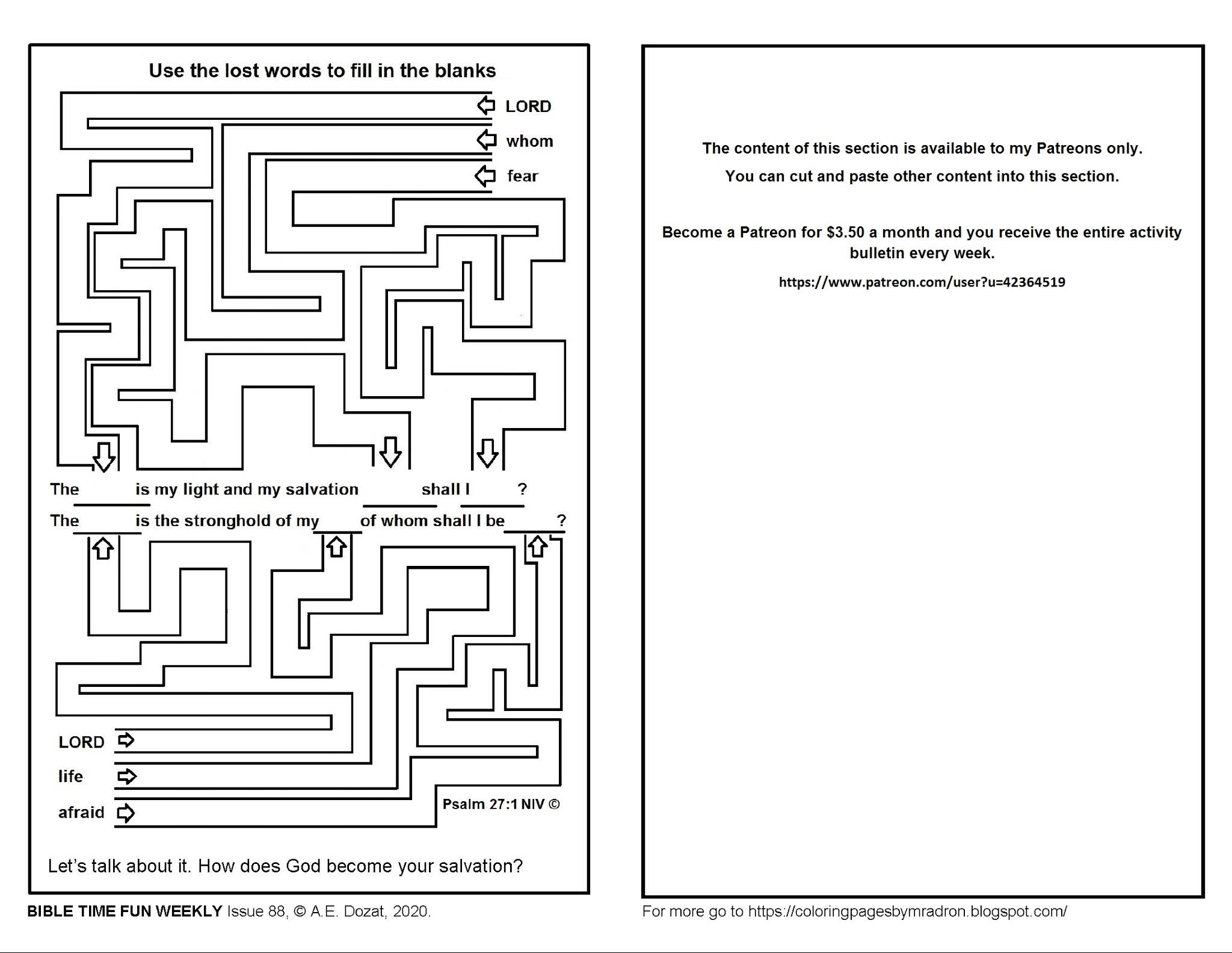Coloring Pages for Kids by Mr. Adron: Free Psalm 27:1 Printable Bible ...