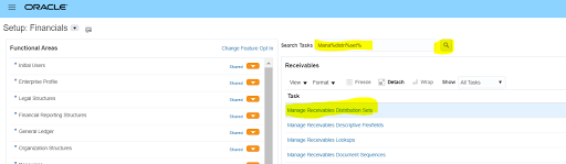 HSRoracentre: How to setup distribution sets In oracle cloud Receivables