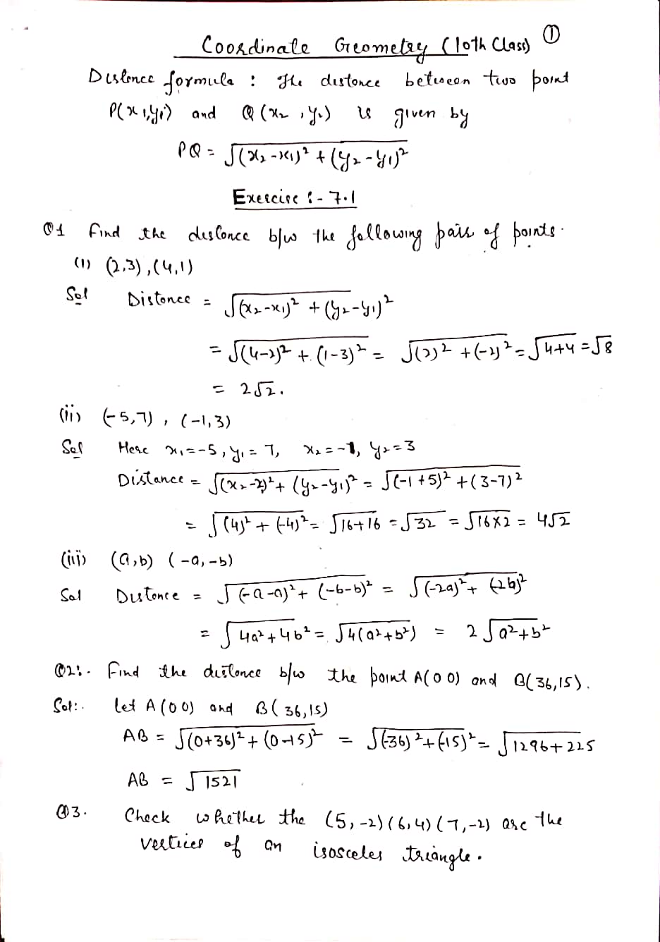 Coordinate Geometry Handwritten Notes for 10th Math