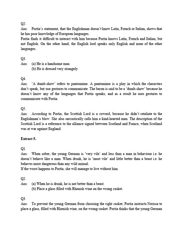 Merchant of Venice Act 1 - Scene 1 & Scene 2 Answers