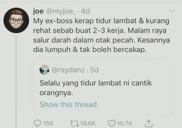 'Ex boss kerap tidur lambat, keesokkannya salur darah dalam otak pecah ...