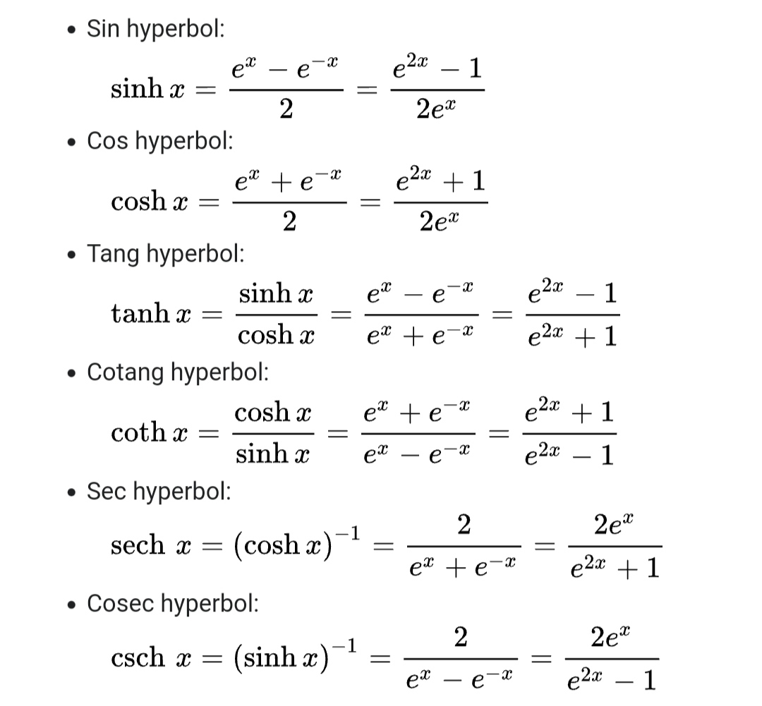 Sinh Cosh Tanh Coth Sech Csch L G To n H c Vi t Nam