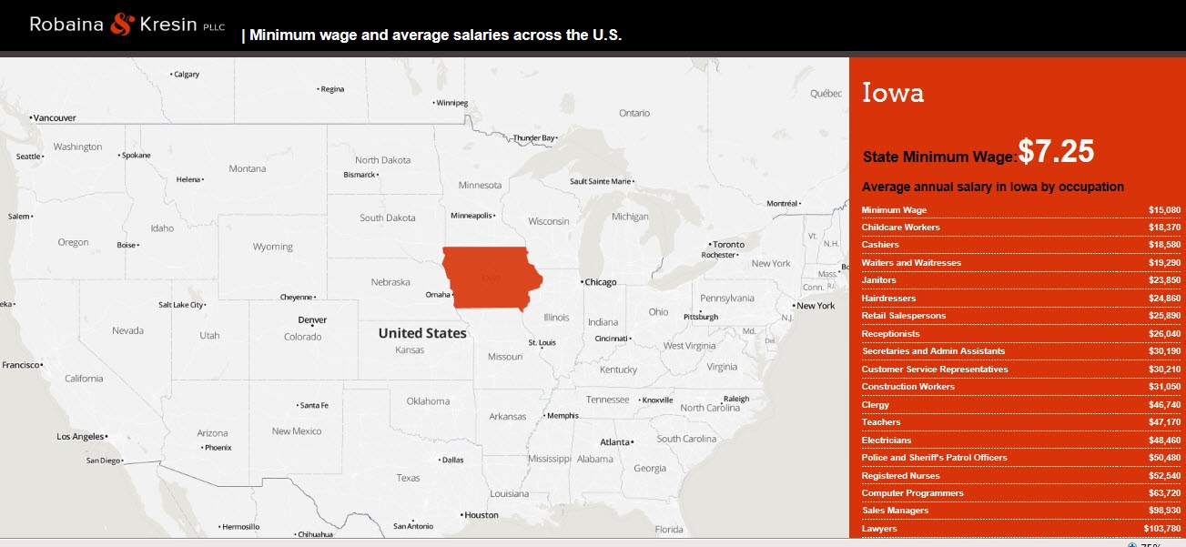 Minimum Wage Map of the United States – A to Z LAWYER MARKETING
