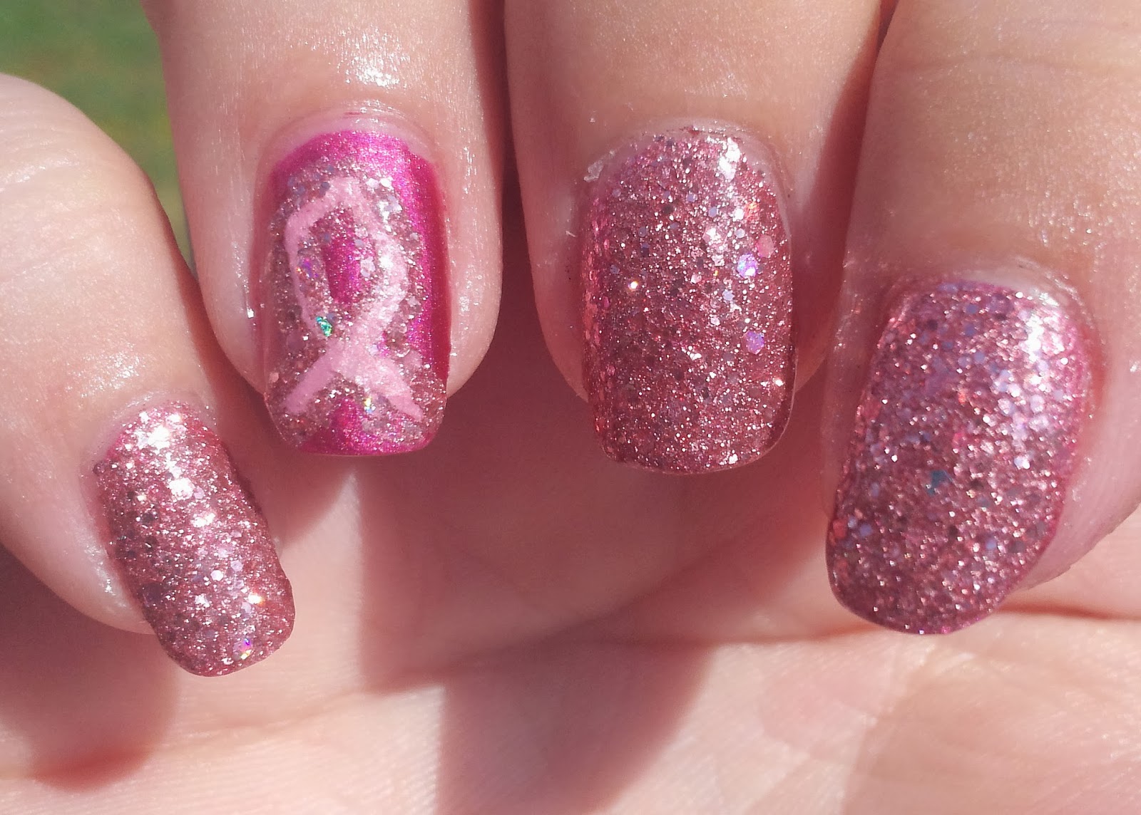 Glossy and Glitter: Breast Cancer Awareness Nails