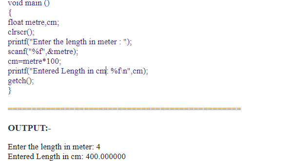 C program to convert meter in to centimeter