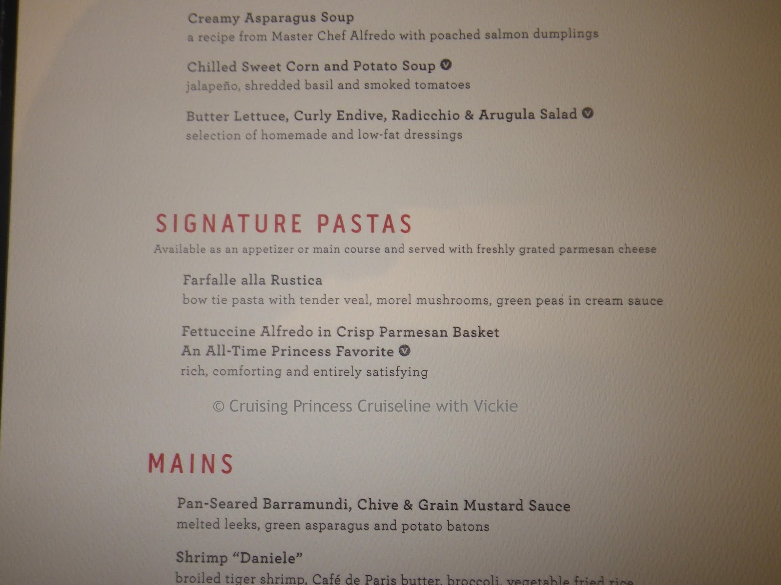 Vickie and Bernie Travel: Menus from the Royal Princess