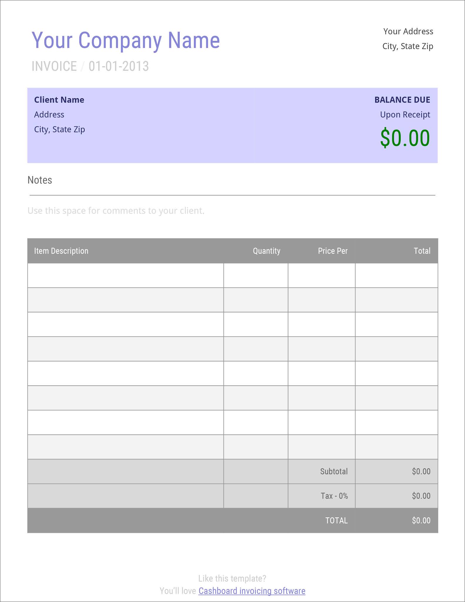 Cashboard Invoicing - Invoice Template
