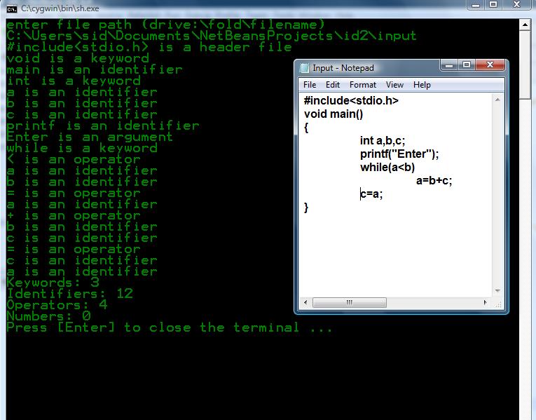 C PROGRAM TO IMPLEMENT LEXICAL ANALYZER C PROGRAM TO IMPLEMENT LEXICAL ANALYZER