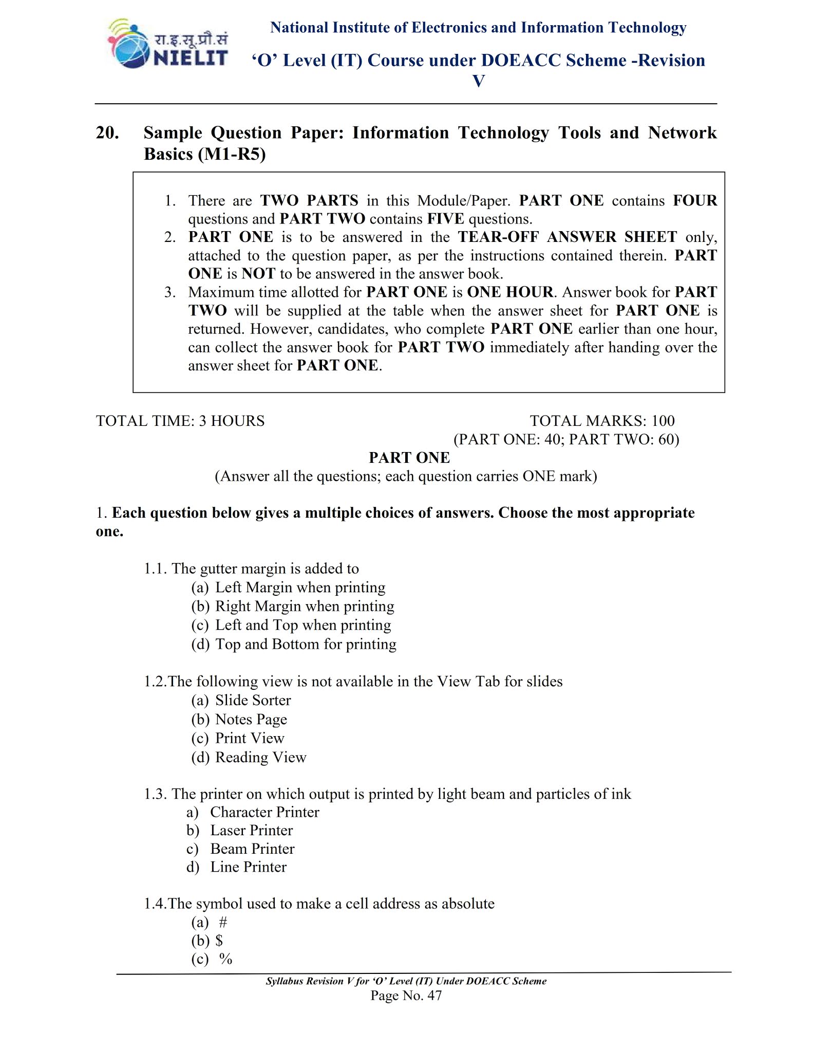 SK Creative - #SKCreative2018: NIELIT - O'LEVEL SAMPLE FINAL EXAM PAPER