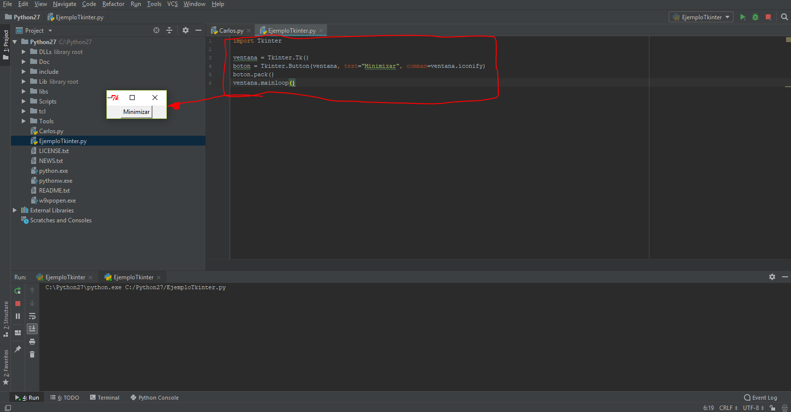 Practica en Pycharm modulo turtle y modulo Tkinter