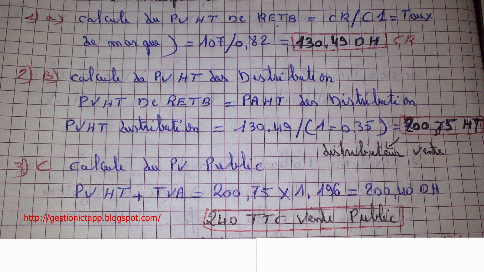 Calcul du prix de vente TTC - gestion informatisée ictap