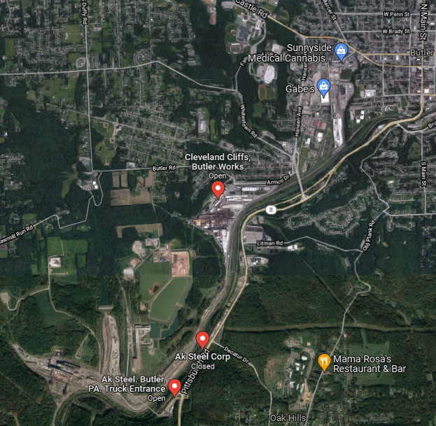 Towns and Nature: Butler, PA: Cliffs/AK Steel/ARMCO Steel Mill