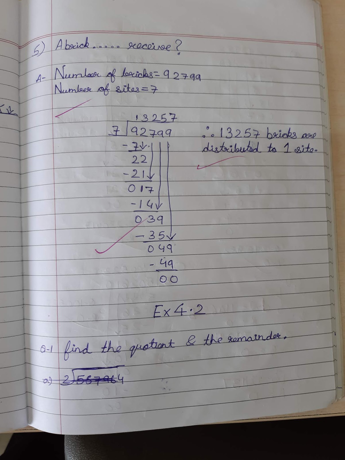 Math Chapter 4 Division notebook exercise