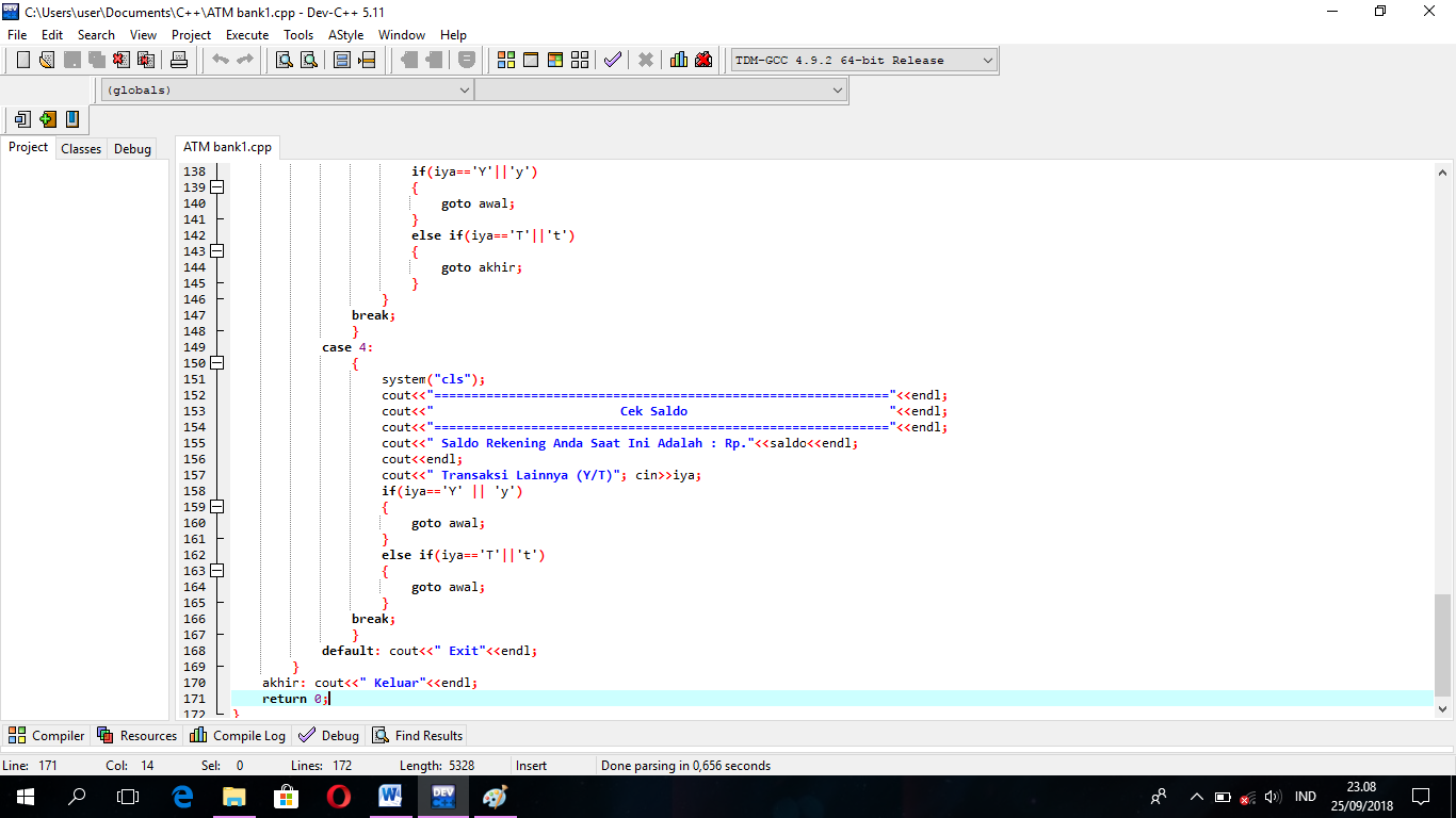 Contoh Program C++ ATM Bank ~ Tutorial Belajar Coding