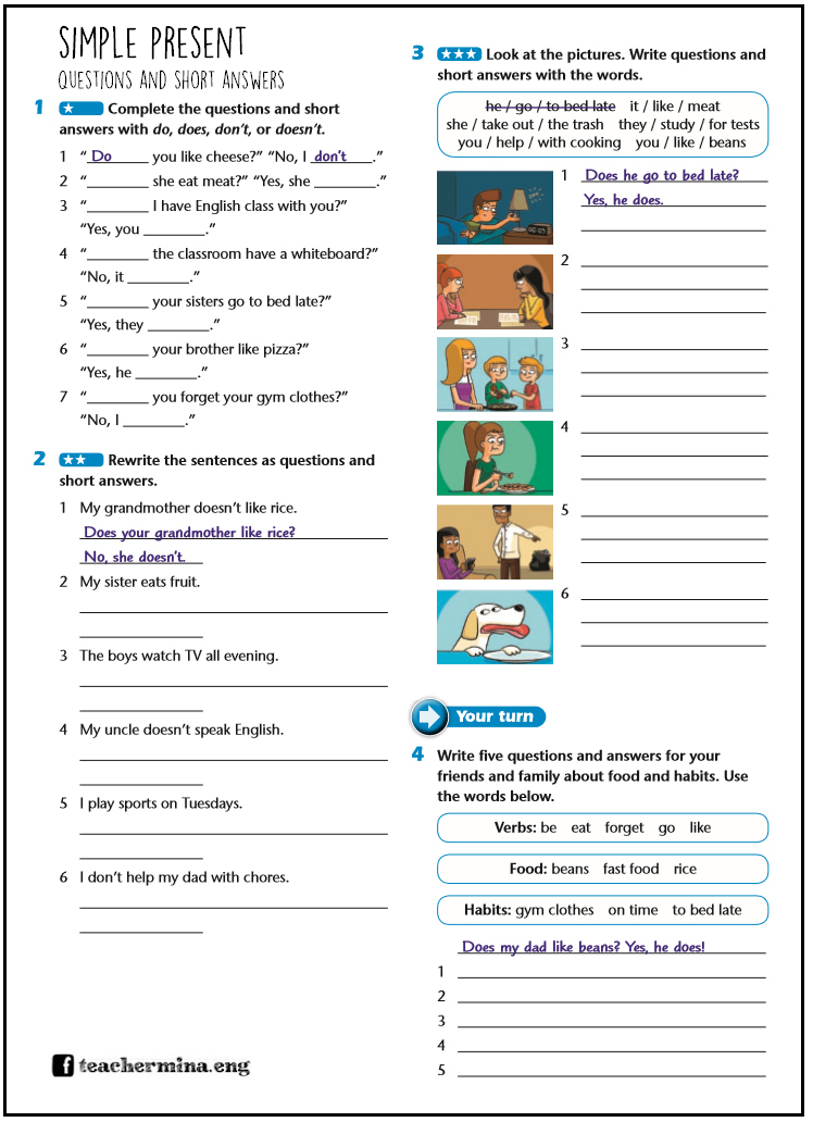 Teachermina: [activity] simple present: questions & short answers