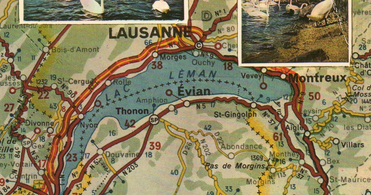 pocztówkowe mapy: Lozanna i Jezioro Genewskie